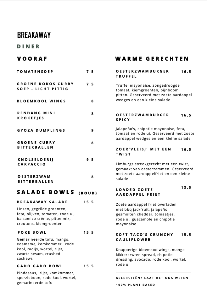 MENU | Breakaway Sint Geertruid